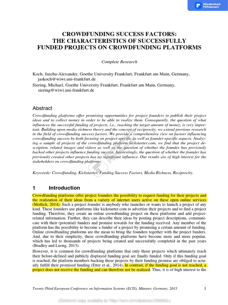 Crowdfunding Success Factors | PDF