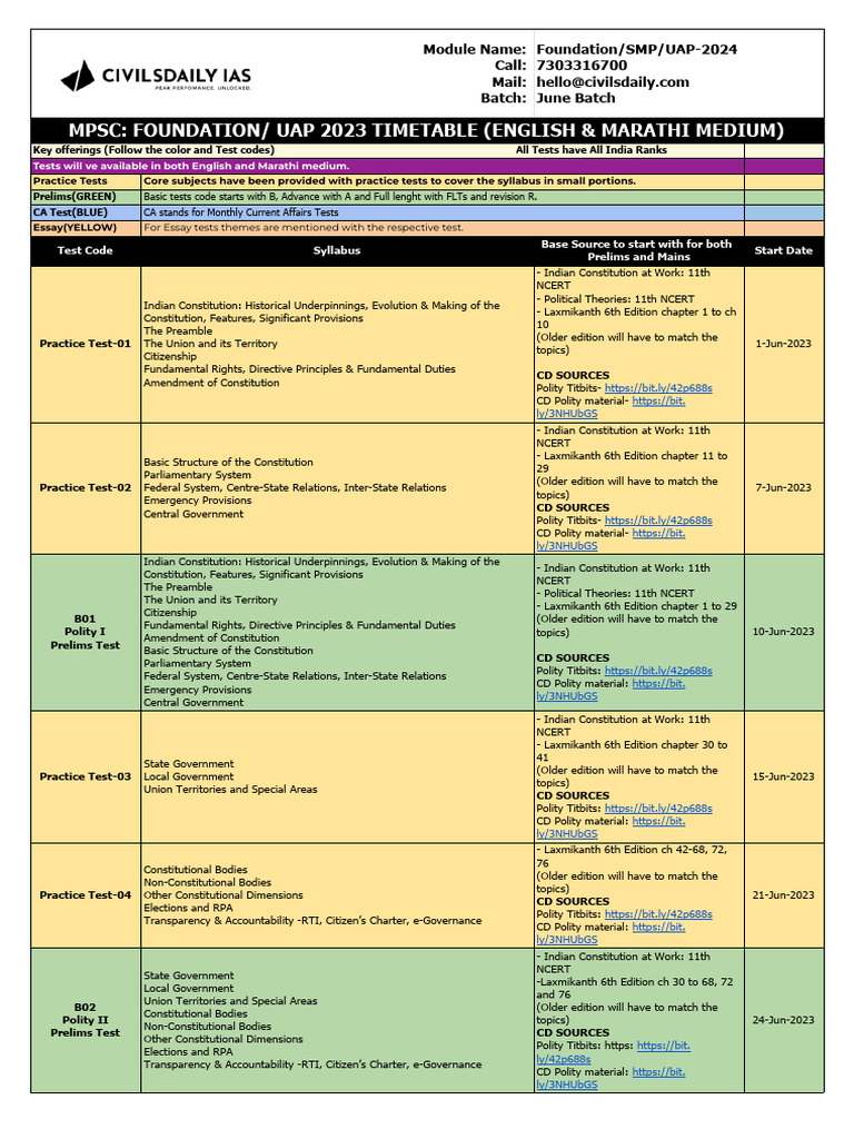 Civilsdaily-Master-Timetable-2024 | PDF | Macroeconomics | Geography