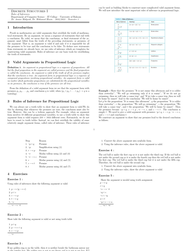Chap3 RuleInferences | PDF | Argument | Logic