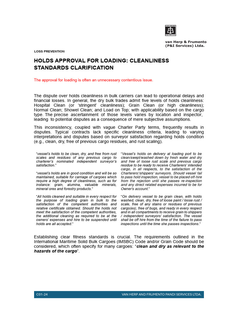 Cir.01-2024 - Holds Approval For Loading - Cleanliness Standards Clarification | Download Free ...