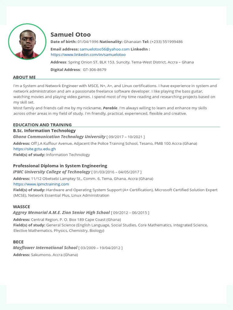 Samuel Otoo (Resume) | PDF | Computer Network | Microsoft Windows