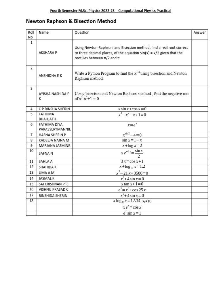 Newton Raphson & Bisection Method - MSC Practical Qns | PDF | Numbers | Theoretical Computer Science