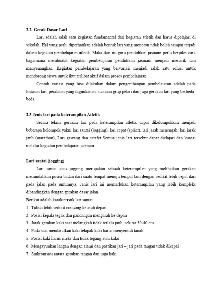Teknik Dasar dan Variasi Lari Atletik | PDF | Kesehatan Holistik