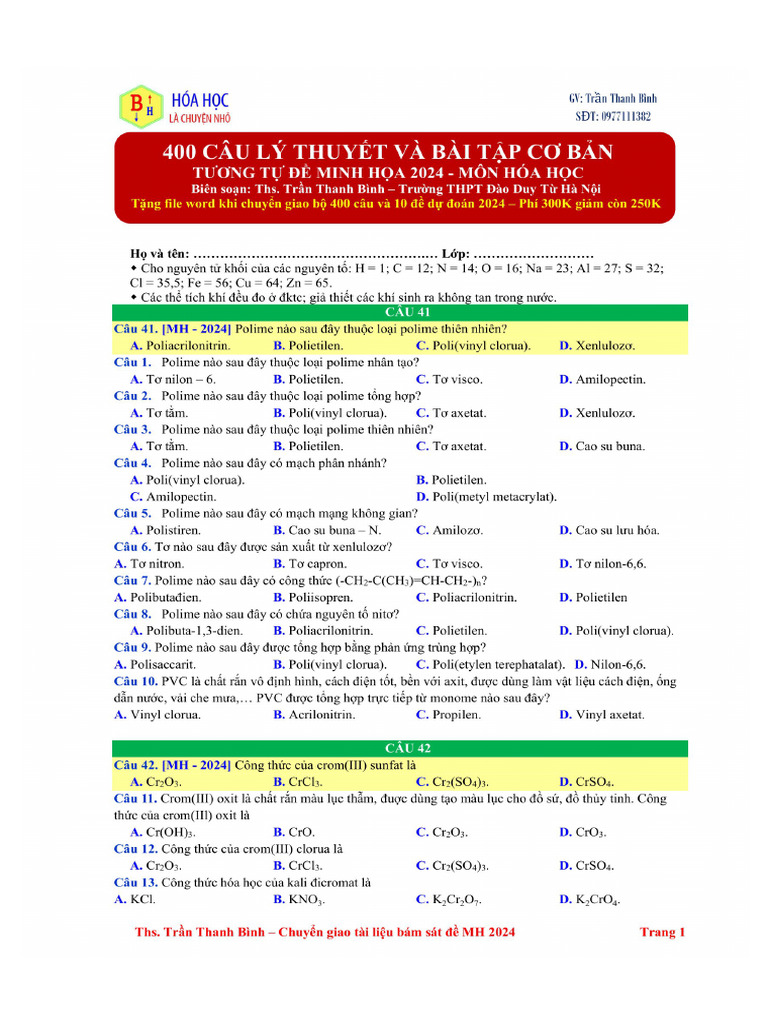 400 Cau Ly Thuyet Va Bai Tap Co Ban Bam Sat MH2024. TTB - de | PDF