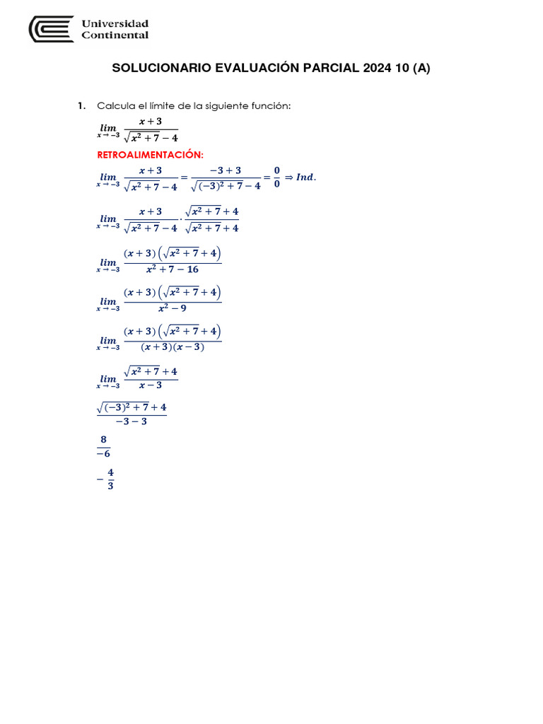 SOLUCIONARIO - Evaluación Parcial A - 2024 10 | PDF