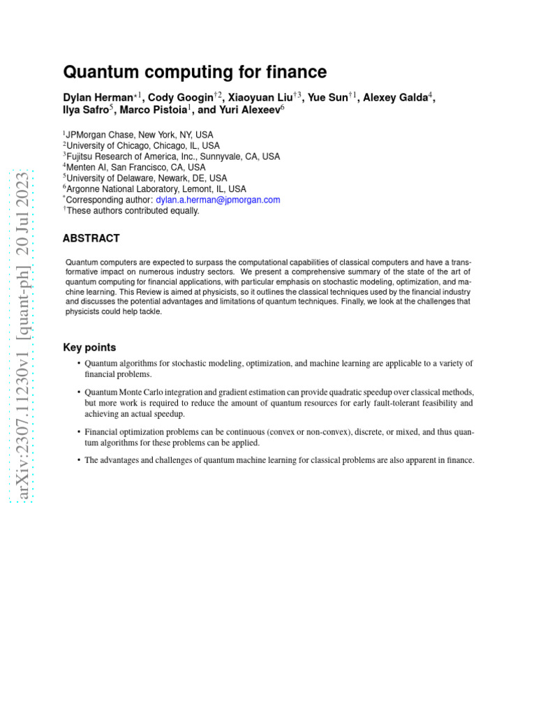 Quantum Computing - Applications in Finance | Download Free PDF | Quantum Computing | Stochastic ...