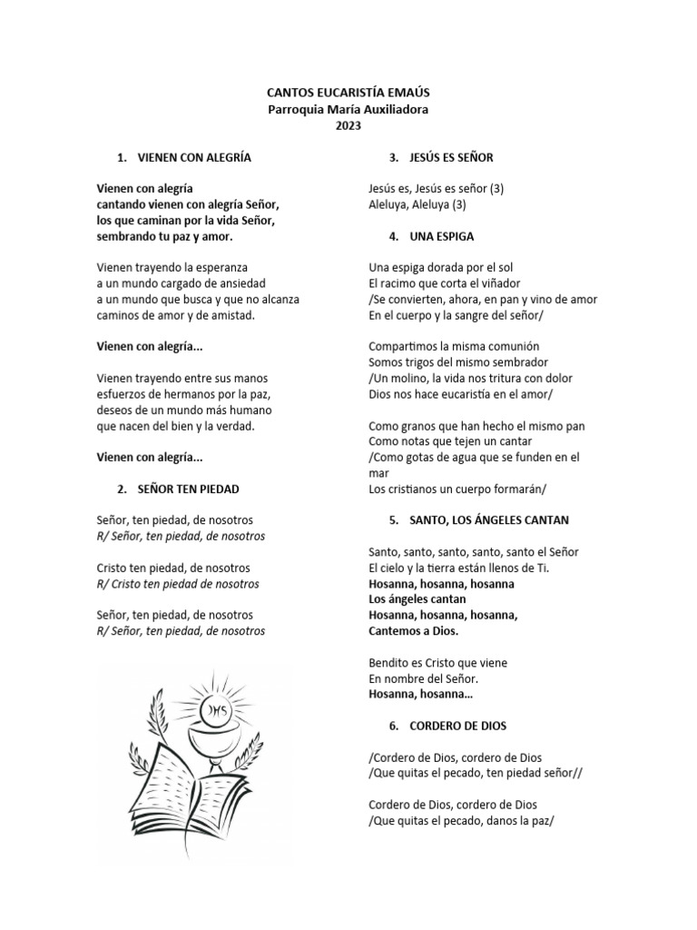 Cantos Eucaristía Emaús | PDF | eucaristía | Cristo (título)