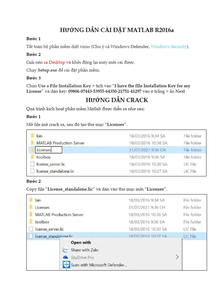 Hướng dẫn cài đặt Matlab R2016a | PDF