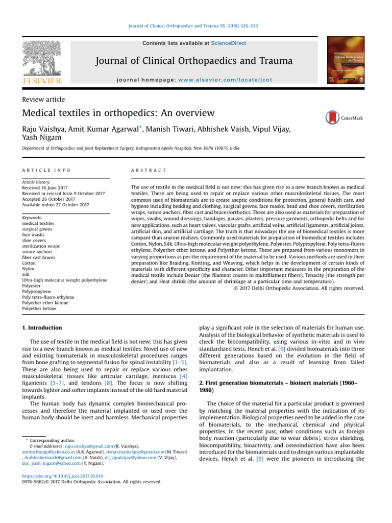 Medical Textiles in Orthopedics An Overv | PDF | Fibers | Textiles