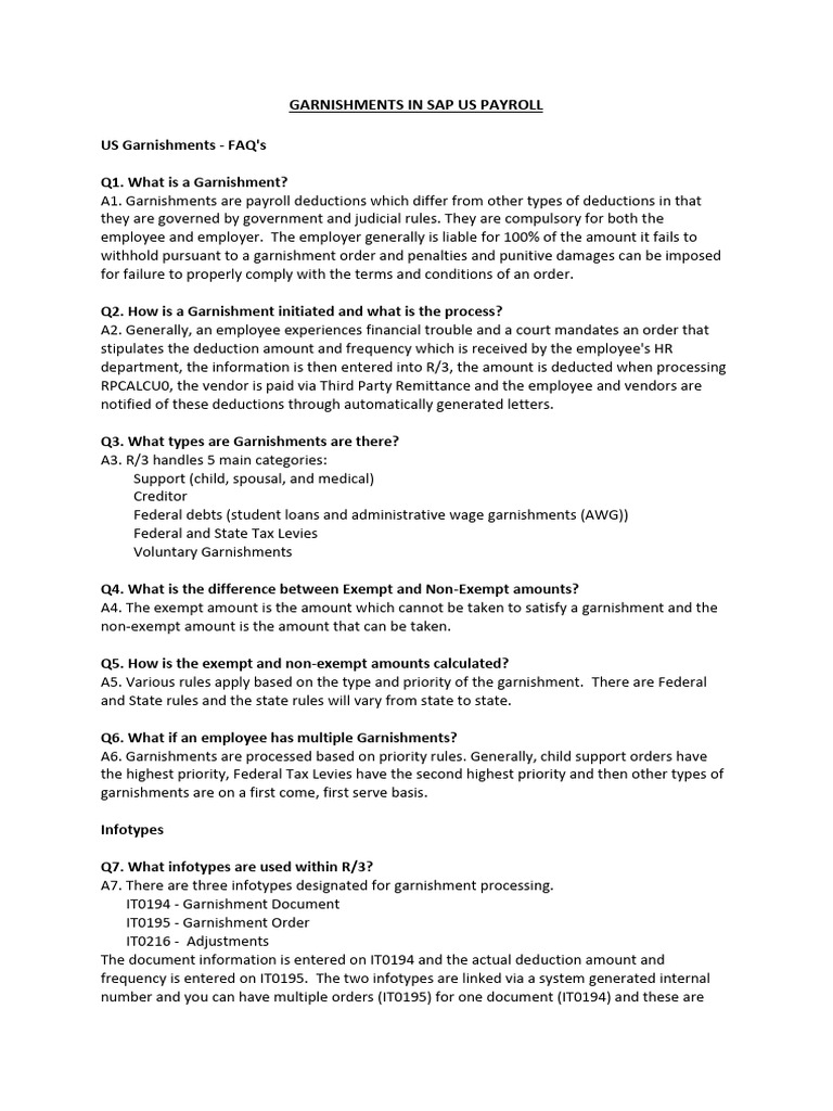 SAP US Payroll Garnishment Guide 2024 | PDF | Garnishment | Payroll Tax