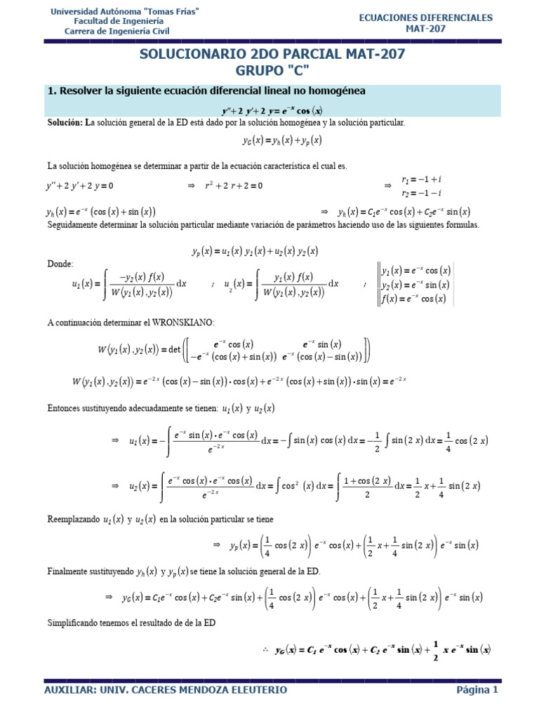 Segundo Parcial Mat - 207 - 2022 | PDF | Ecuaciones | Álgebra