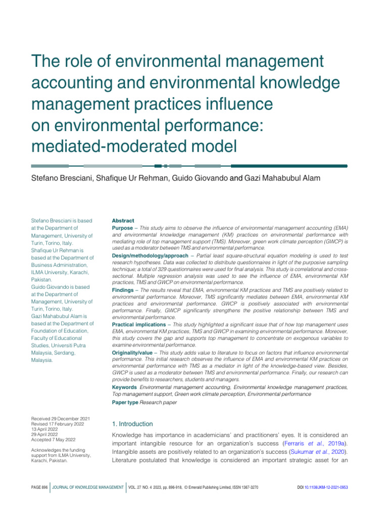 Bresciani Et Al 2023 - The Role of Environmental Mamagement Accouting Ande Environmental ...