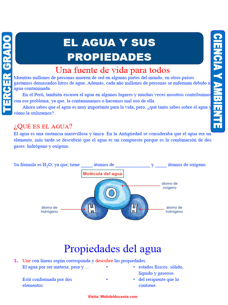 El Agua y Sus Propiedades para Tercer Grado de Primaria | PDF | Agua | Propiedades del agua