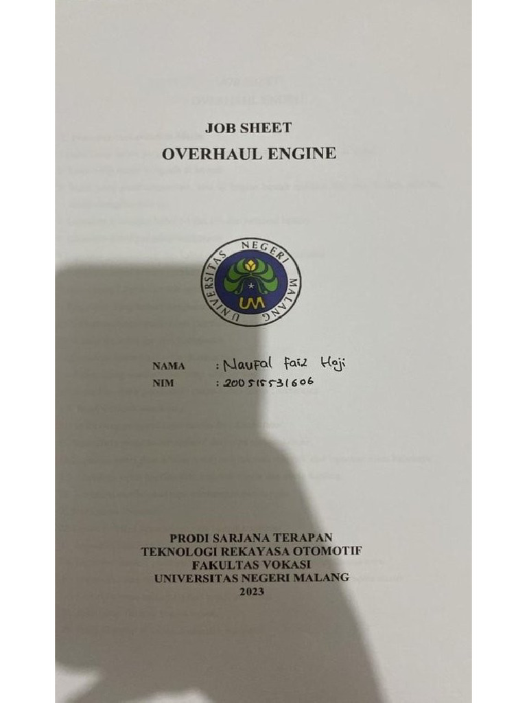 JobSheet Over Haul - Naufal Faiz Haji - 200515531606 | PDF
