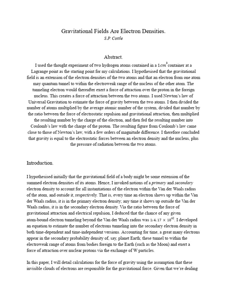 Gravitational Fields Are Electron Densities (5) | Download Free PDF | Electron | Force