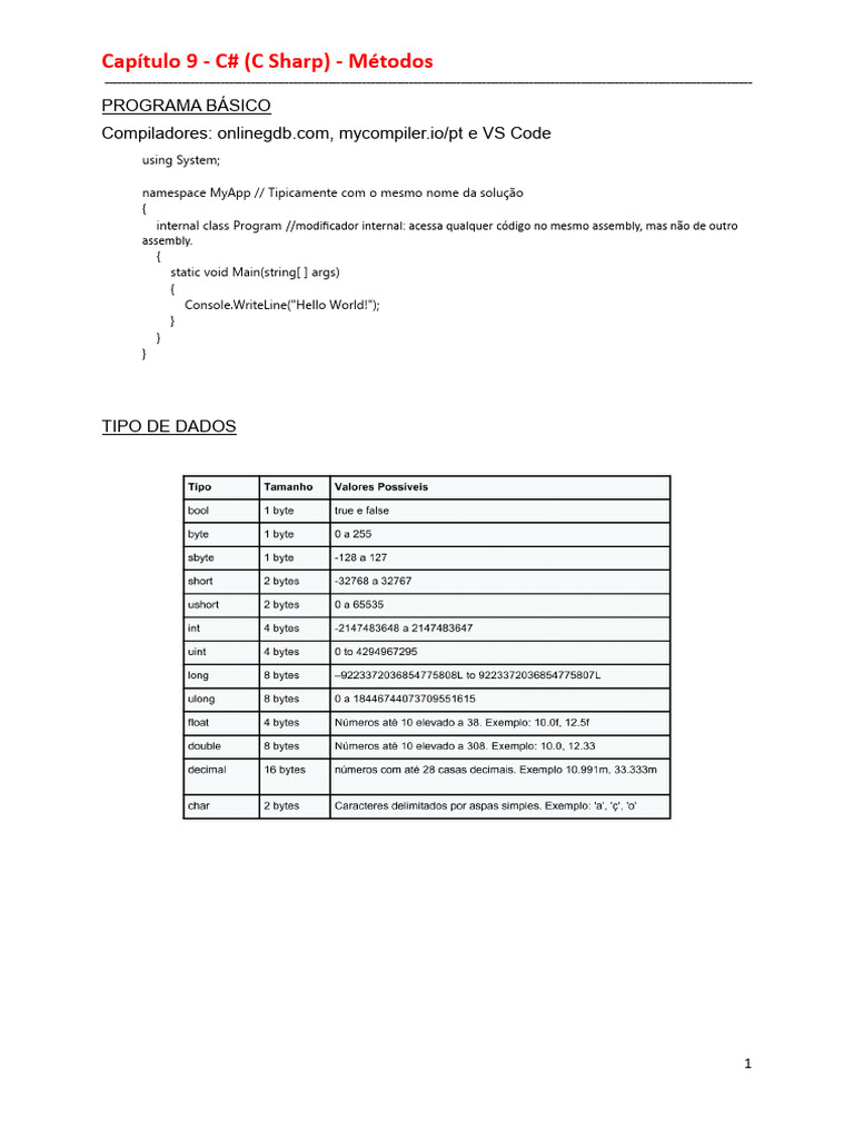 Capítulo 9 - Métodos | PDF | C Sharp (linguagem de programação ...