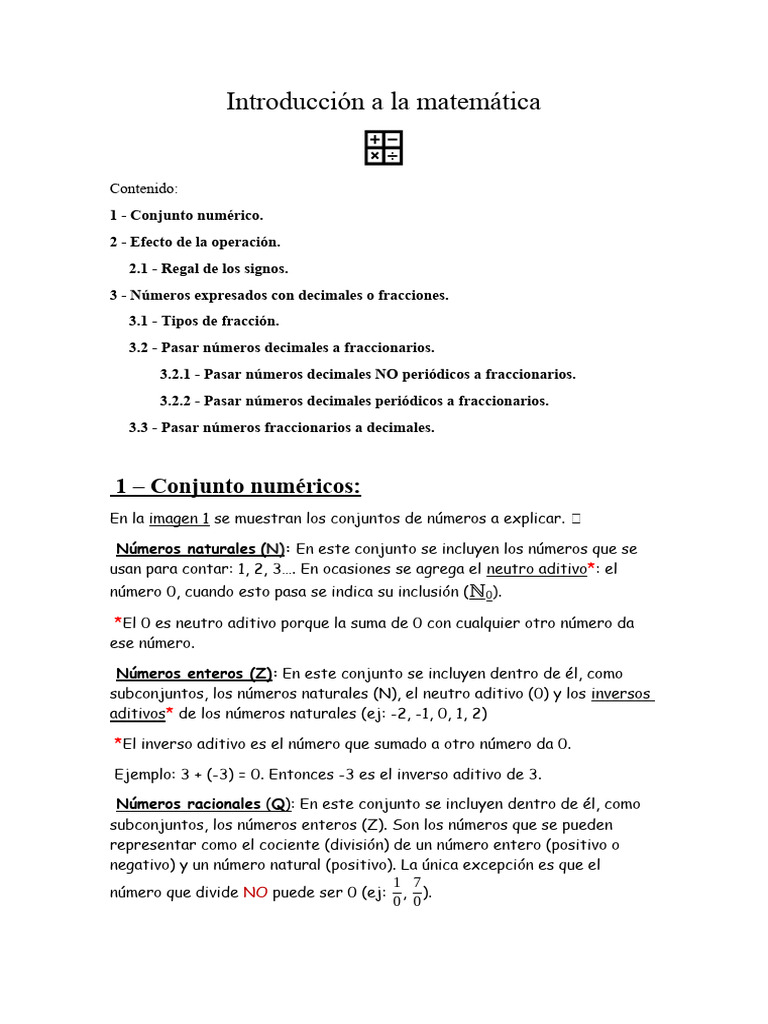 Introducción A La Matemática PRIMERA CLASE-1 | PDF | Números | Decimal