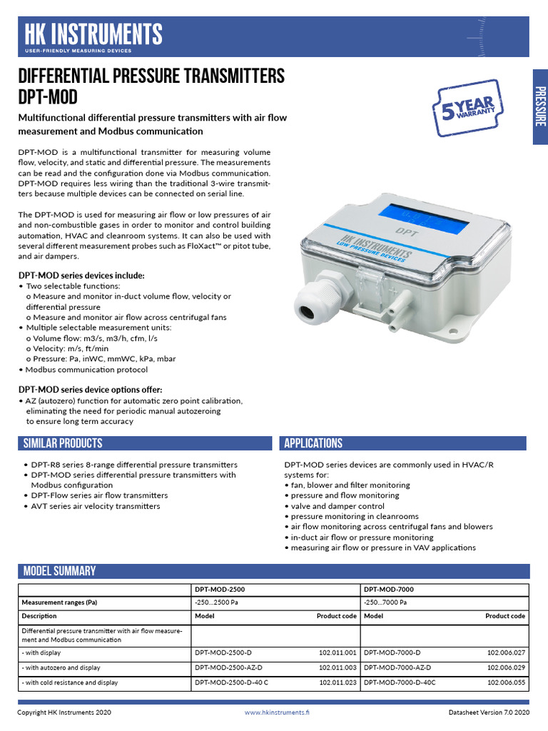 DPT-MOD | PDF | Pressure Measurement | Pressure