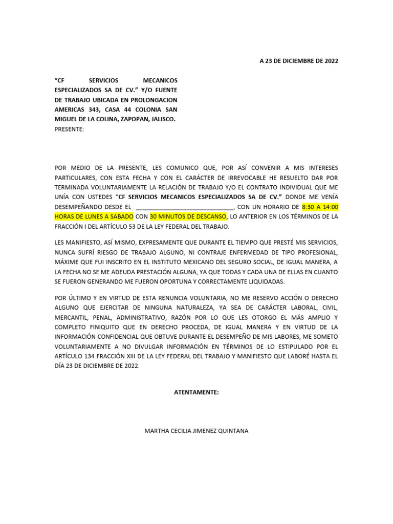 RENUNCIA Y FINIQUITO SERGIO BOTELLO CONTRERAS | PDF