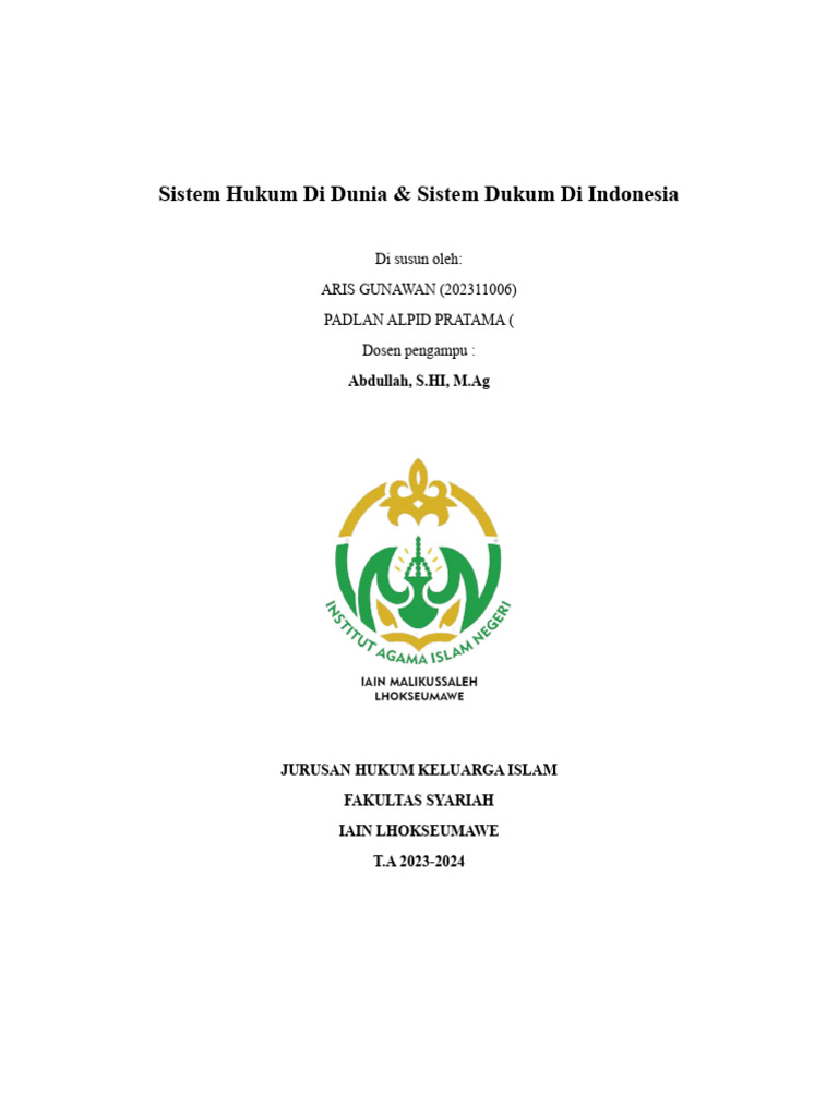 Makalah Sistem Hukum Di Dunia Dan Sistem Ukum Di Indonesia | PDF | Politik