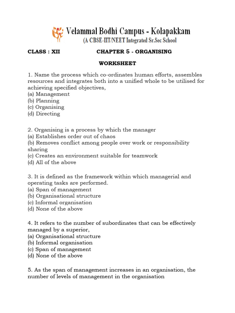 Organising Worksheet | PDF | Organizational Structure | Business