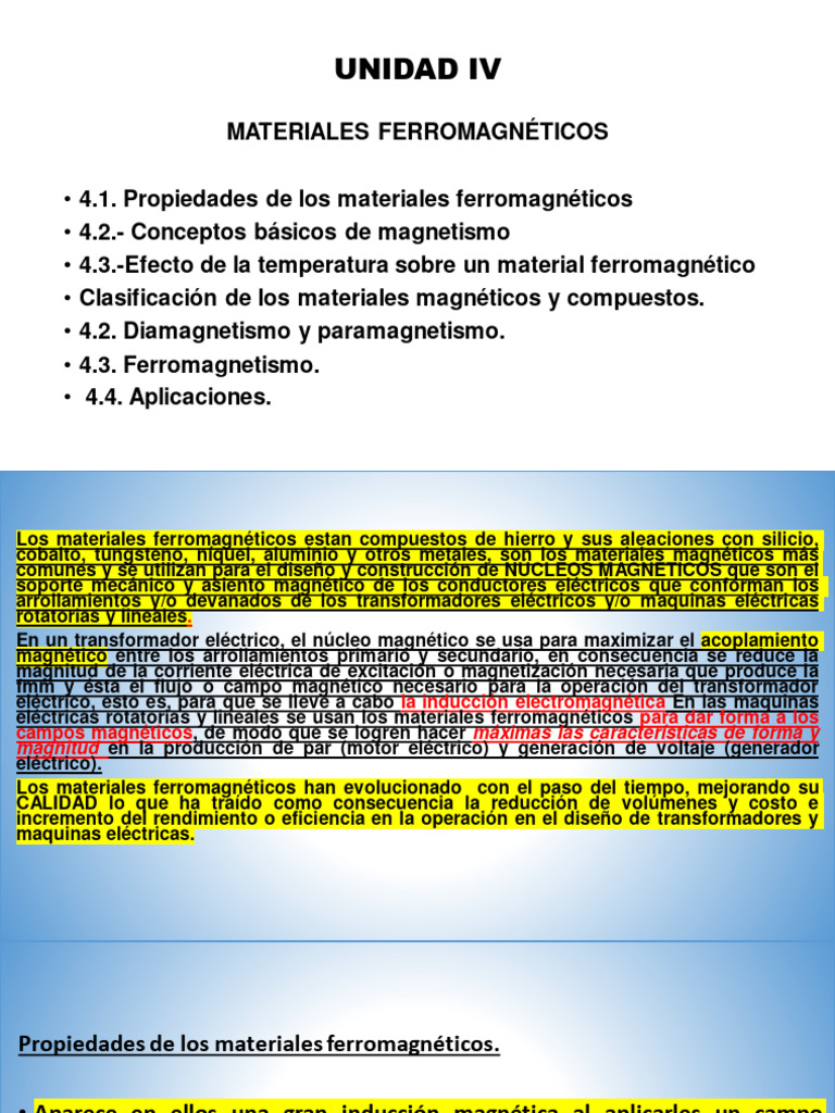 Presentacion Unidad IV Materiales Ferromagneticos | PDF ...