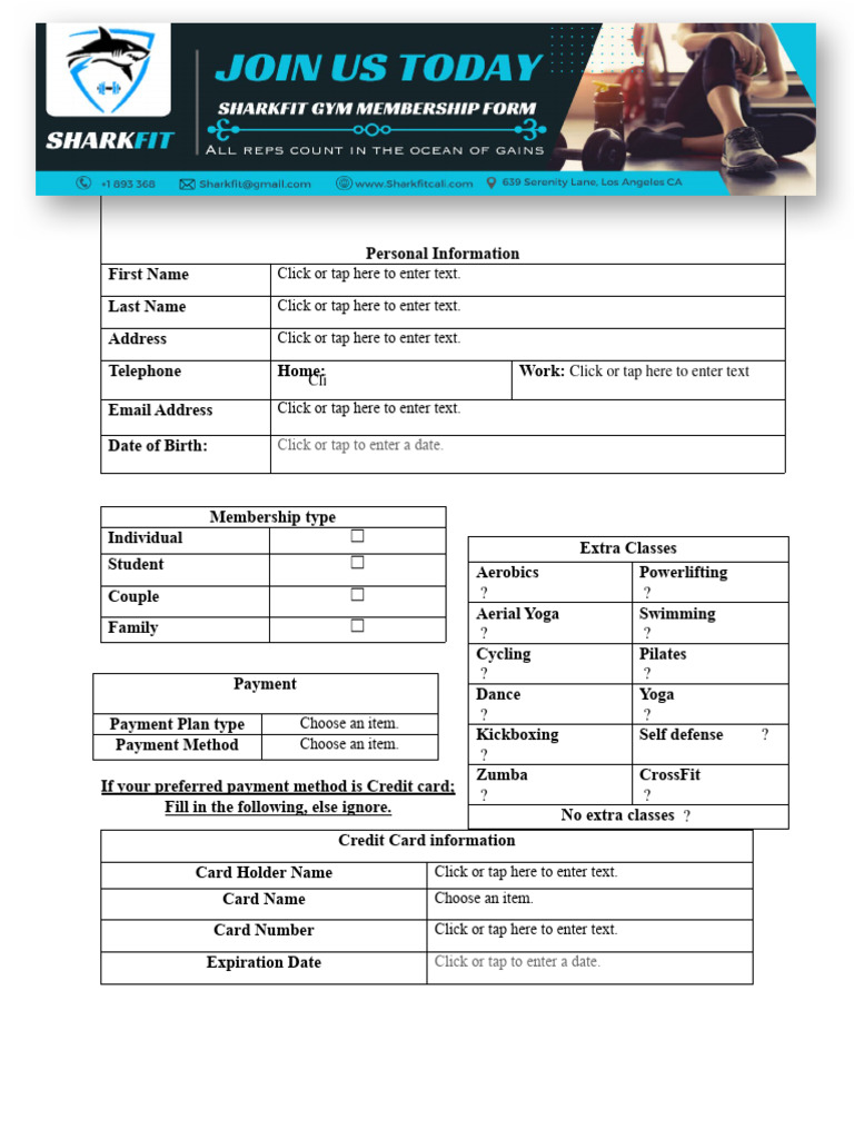 Sharkfit Fillable Form-Final | PDF