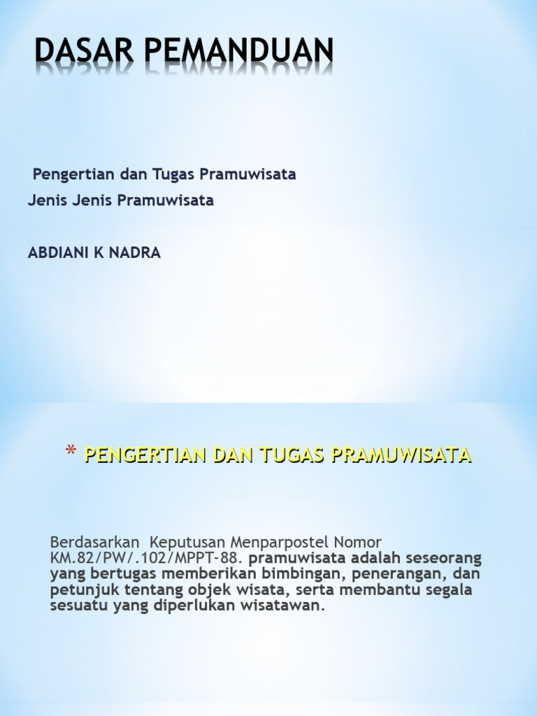 Chapter 3 Pengertian Dan Tugas Pramuwisata | PDF