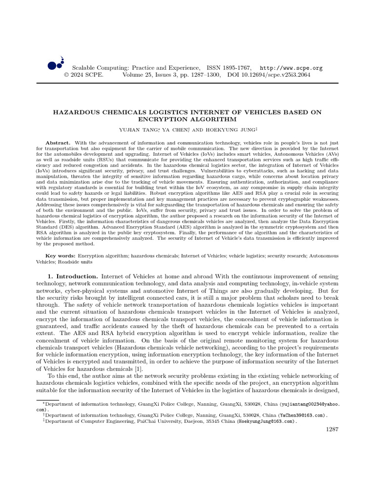 Hazardous Chemicals Logistics Internet of Vehicles Based On Encryption Algorithm | PDF ...