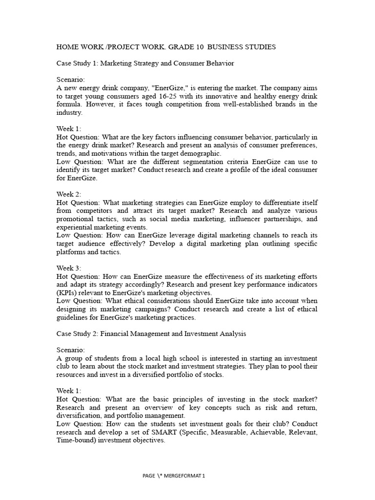 Grade 10 Business Studies Case Studies | PDF | Marketing | Investing