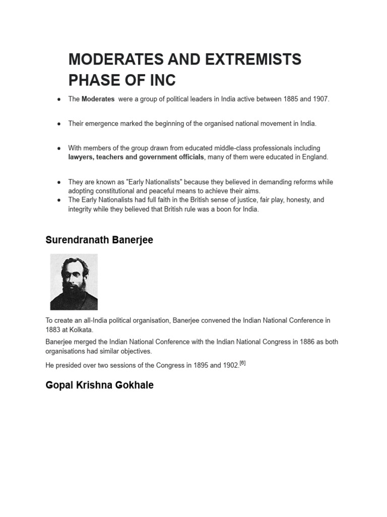 Moderates and Extremists Phase of INC by RAJEEV AHEER | PDF | Indian ...