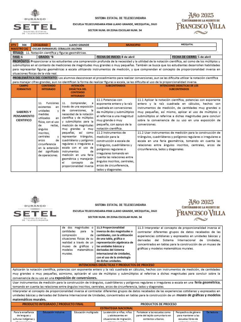 Planeacion Por Proyecto SPC 2ºB Prof. Oscar | PDF | Medición | Ángulo