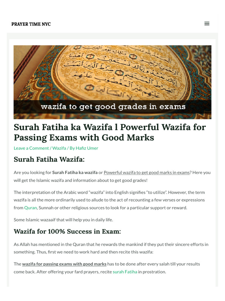 Surah Fatiha Wazifa L Wazifa For Passing Exams (1 | PDF
