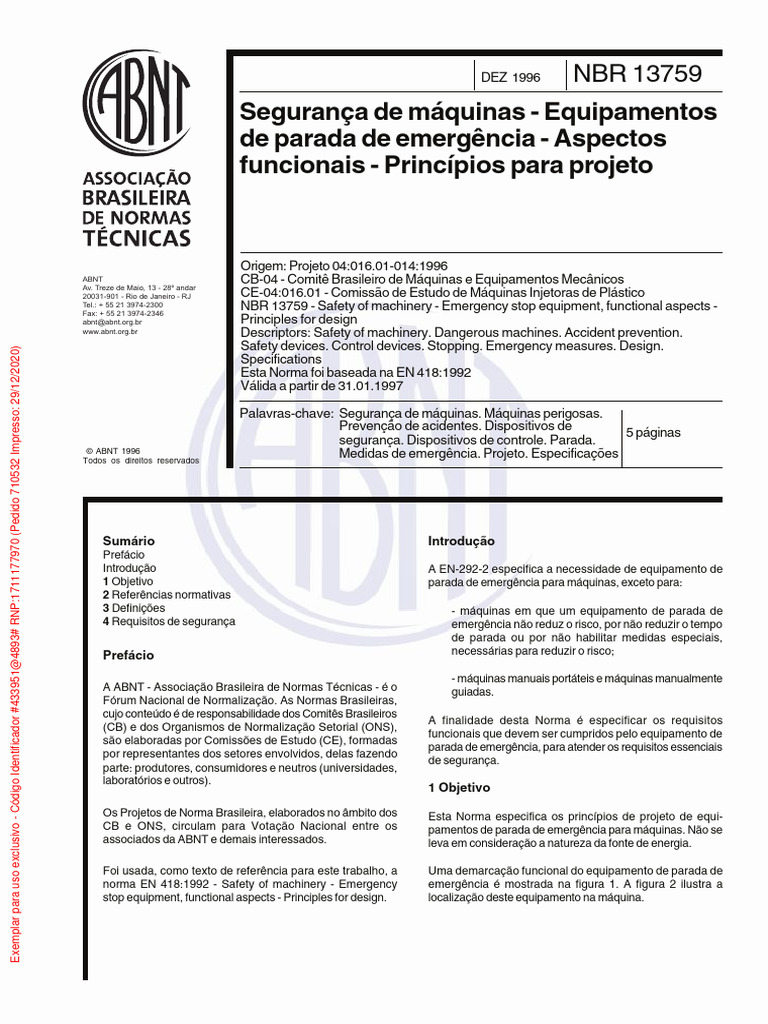 ABNT NBR 13759 - Segurança de máquinas - Equipamentos de parada de ...