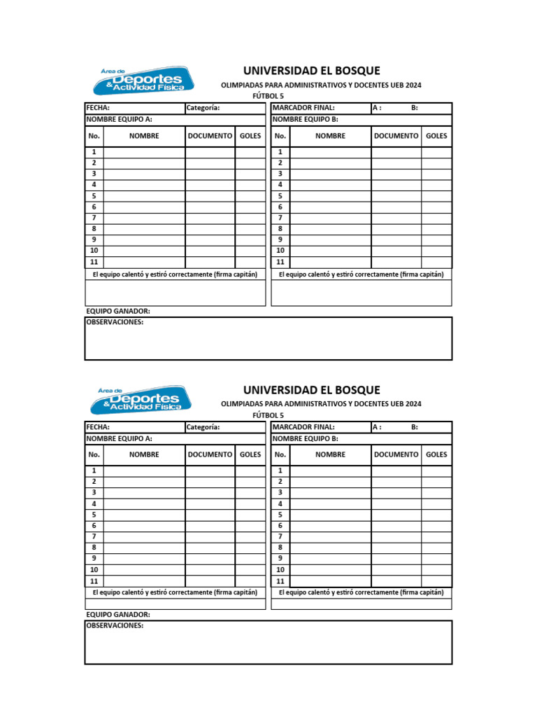 Planilla Fútbol 5 Pdf Asociación De Futbol