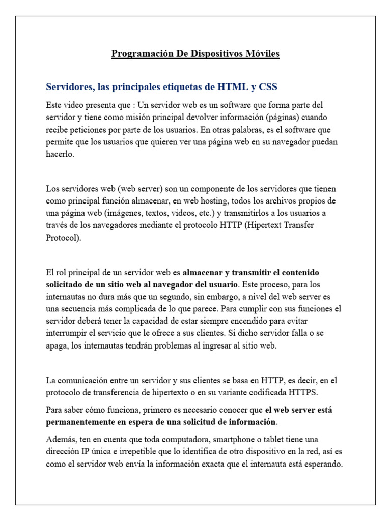 Resumen Servidores, Las Principales Etiquetas de HTML y CSS | PDF | HTML | Red mundial