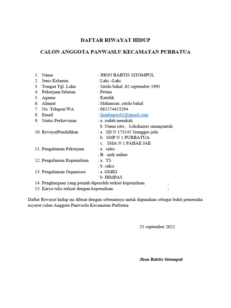 Daftar Riwayat Hidup Jb1 | PDF