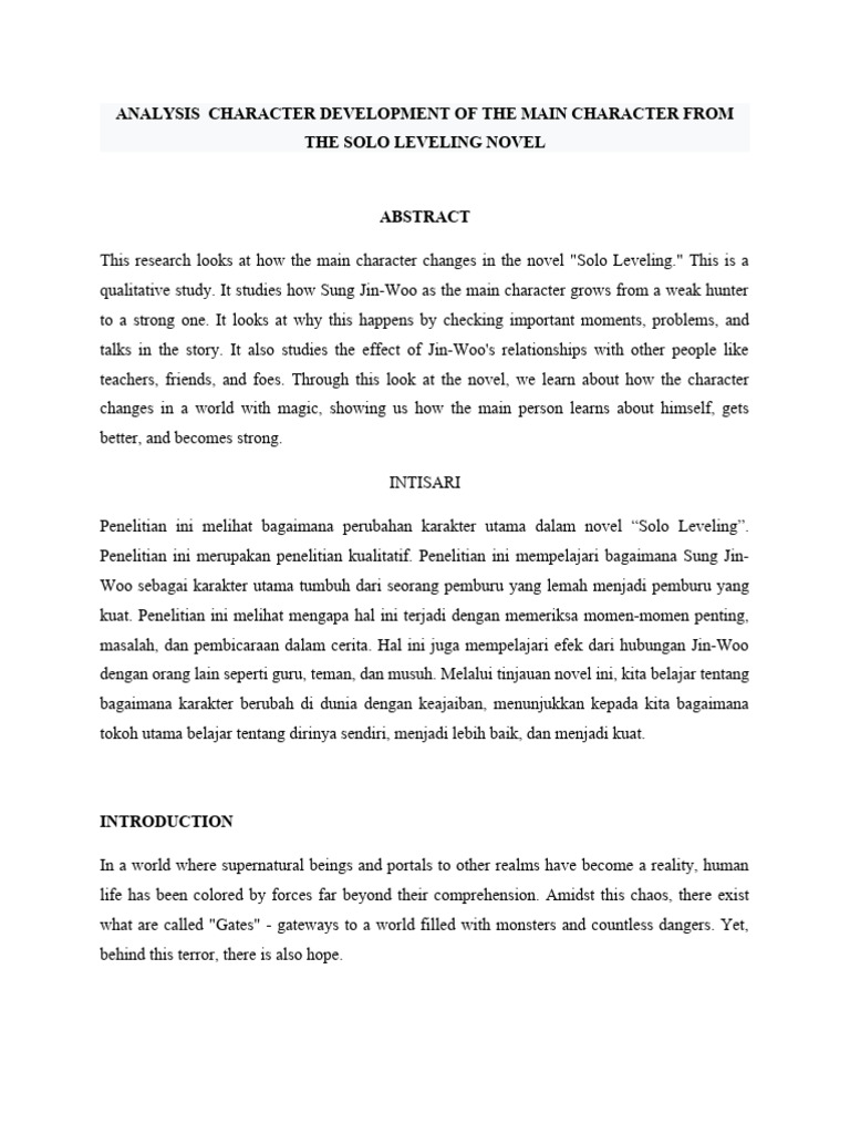 Analysis Character Development of The Main Character From The Solo ...