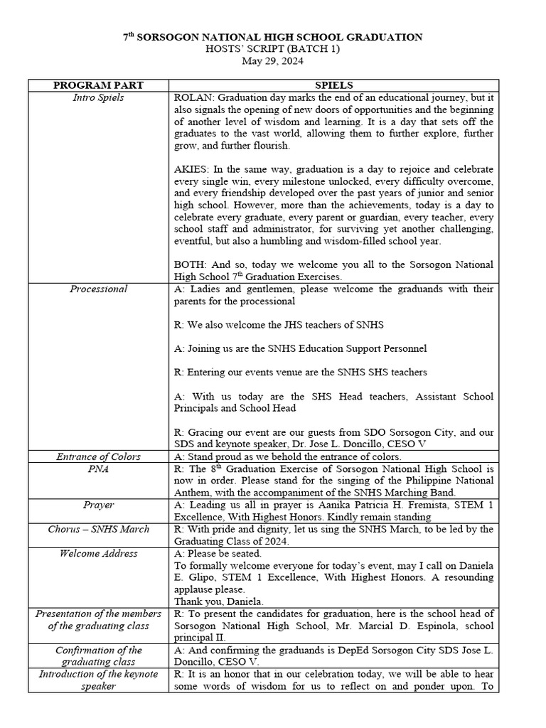 Graduation Script | PDF