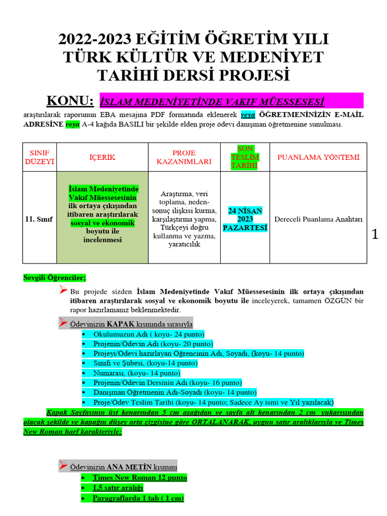 TKMT Proje Ödevi̇ Konu Ve Yazim Yönergesi̇ | PDF