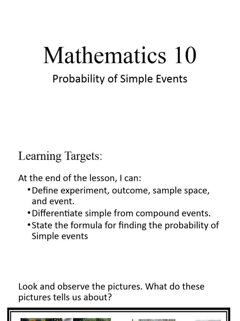 Mathematics 10 Probability of Simple and Compound Events | PDF ...