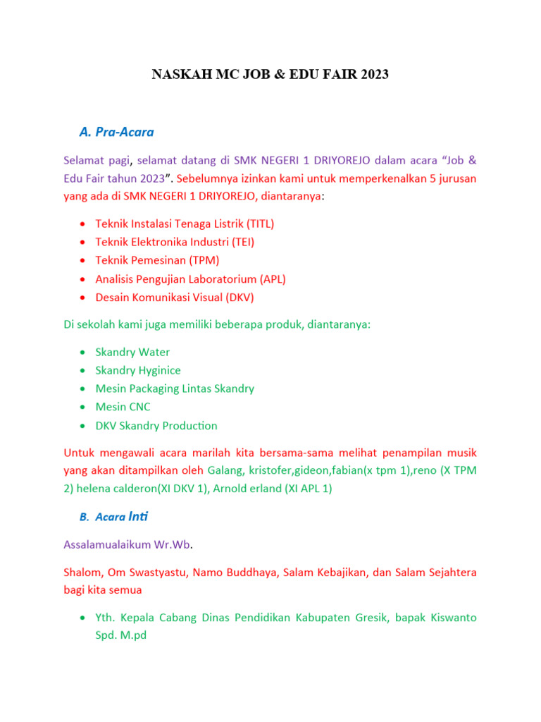 NASKAH MC JOB Edu Fair | PDF