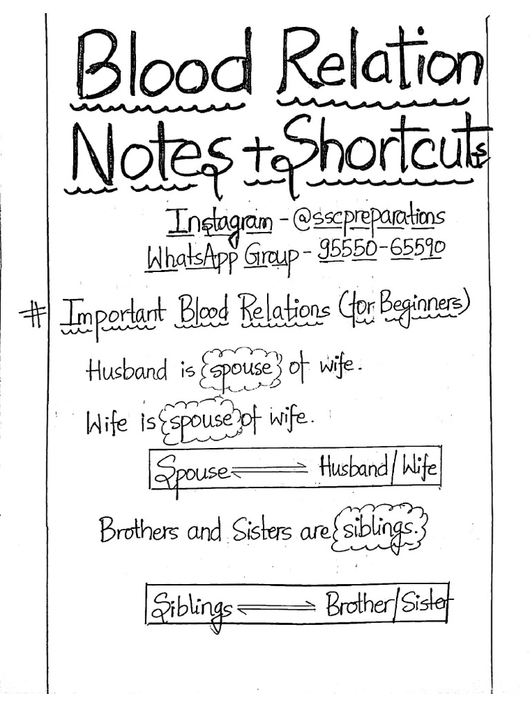 Blood Relations Symbols and Family Diagrams Reasoning Handwritten | PDF