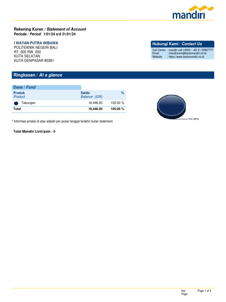 Rekening Koran I Wayan Putra Wibawa - 2315823219 | PDF