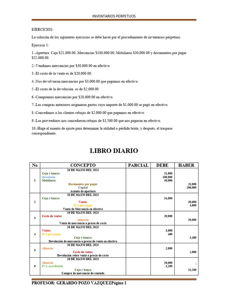 Ejercicios de Inventarios Perpetuos | PDF | Hoja de balance | Economía Financiera