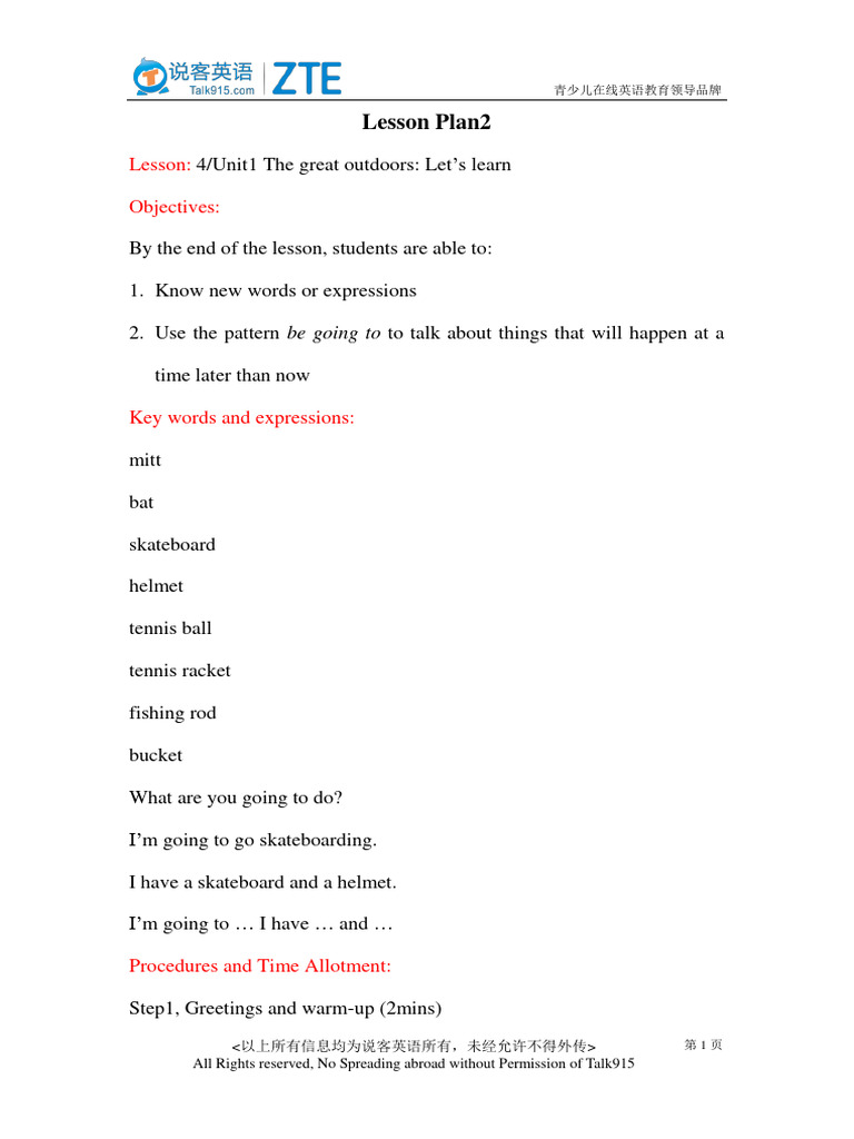 Lesson Plan: Great Outdoors English | PDF