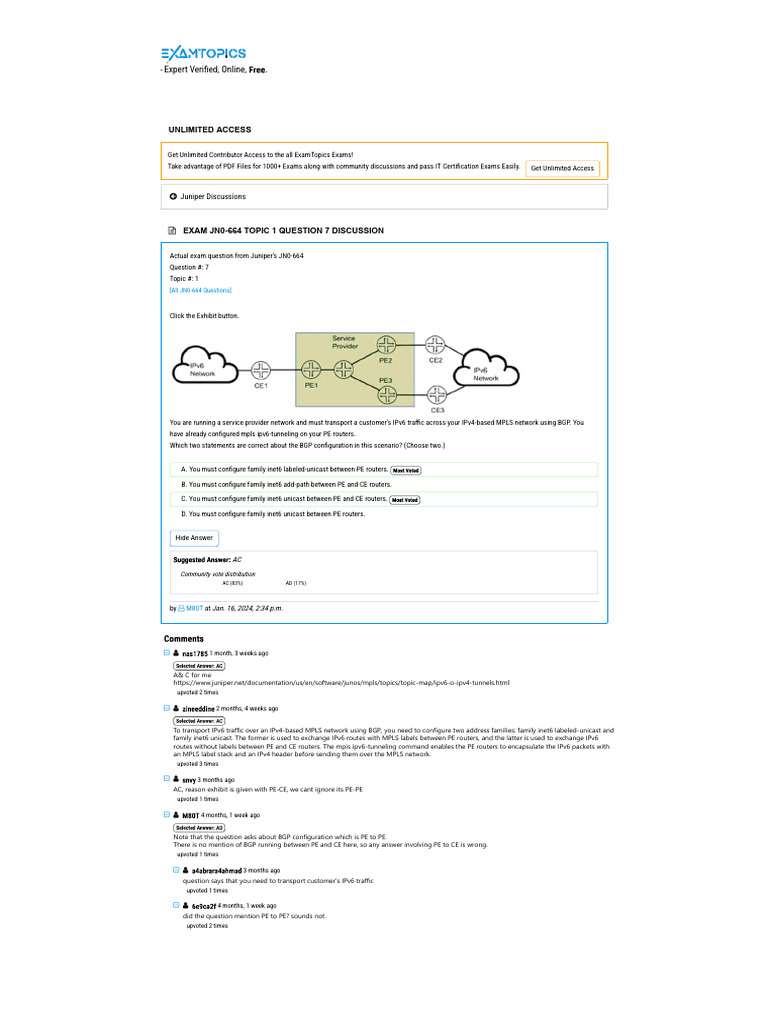 Juniper JN0-664 BGP Configuration | PDF | Networking | Multiprotocol ...