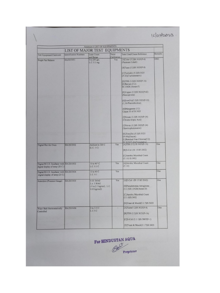 Hindustan Aqua Testing Equipments | PDF