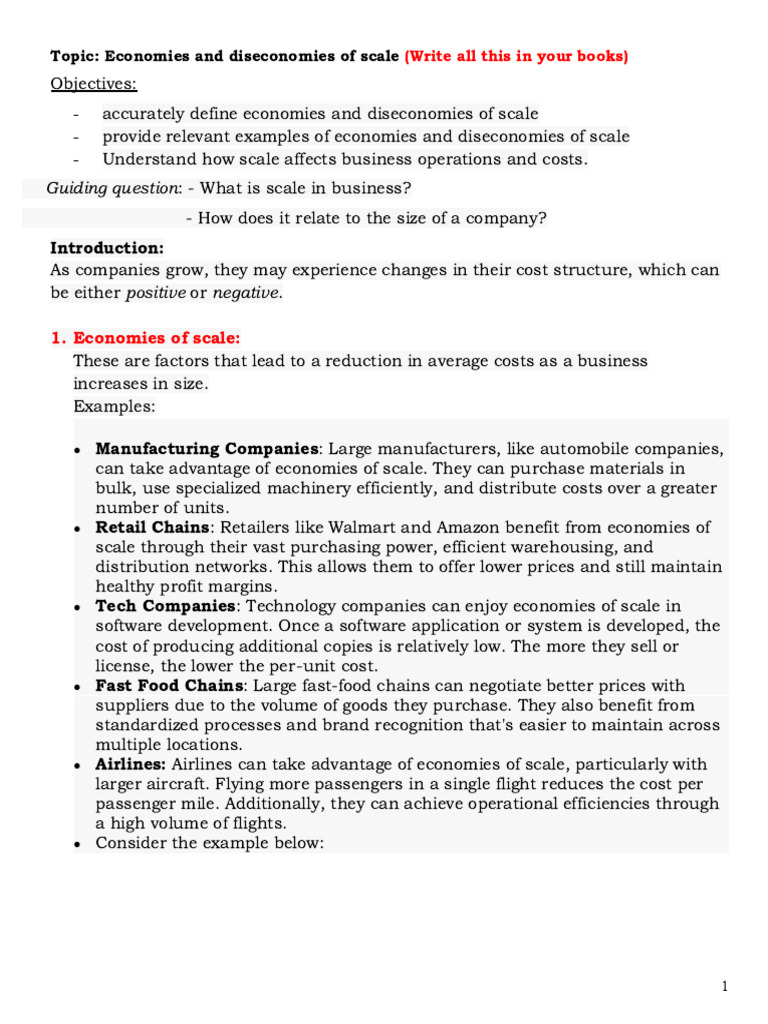 Economies and Diseconomies of Scale Explained | PDF | Economies Of ...