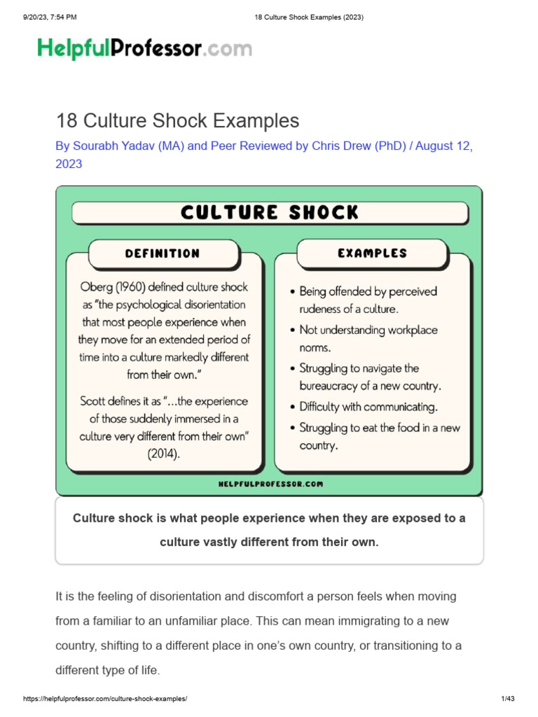 Understanding Culture Shock: 18 Examples | PDF | Cost Of Living ...